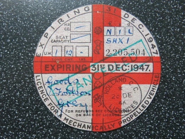 1947 ROAD TAX Disc ~ Fordson Goods ~ Reg. No. SHX 1 ~ Scarce ...