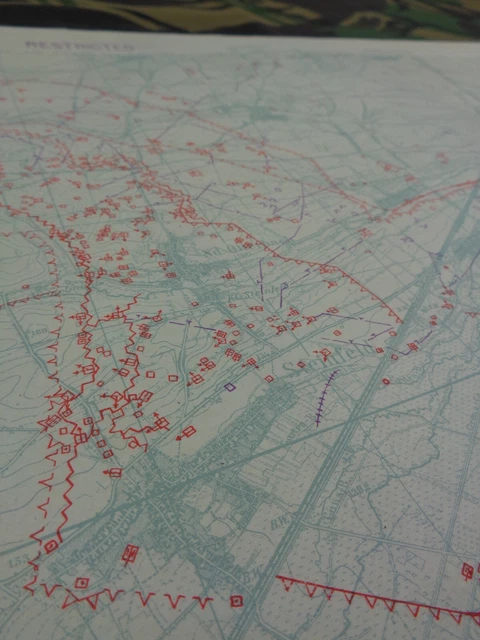 WW2 US MAP "SIEGFRIED LINE DEFENCE OVERPRINT" SCHAIDT, STEINFELD ...