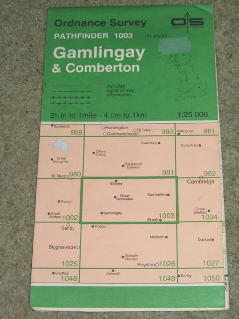 ORDNANCE SURVEY PATHFINDER map 1003 (TL 25/35) Gamlingay & Comberton ...