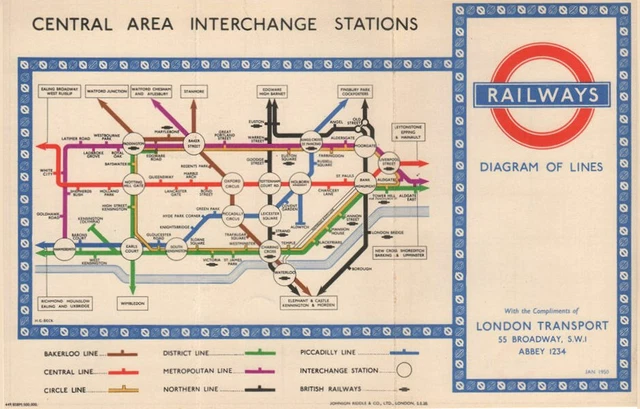 LONDON UNDERGROUND TUBE. Central Area Interchange Stations. HARRY BECK ...