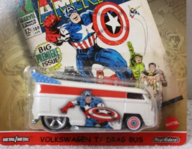 HOT WHEELS PREMIUM VW Volkswagen T1 Drag Bus Captain America Marvel $15 ...