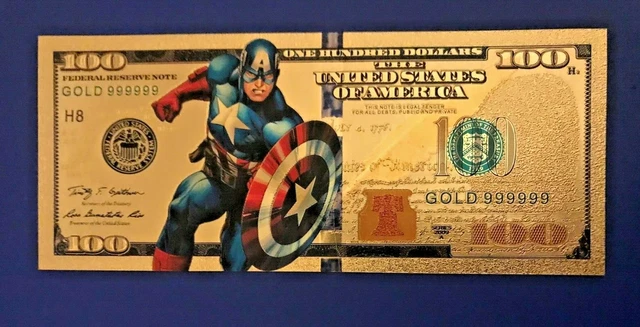 THE AVENGERS CAPTAIN AMERICA Gold $1 Million Banknote Marvel Super ...
