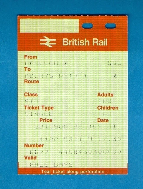 BRITISH RAIL PORTIS Ticket ~ BR(M) Single - Harlech to Aberystwyth ...