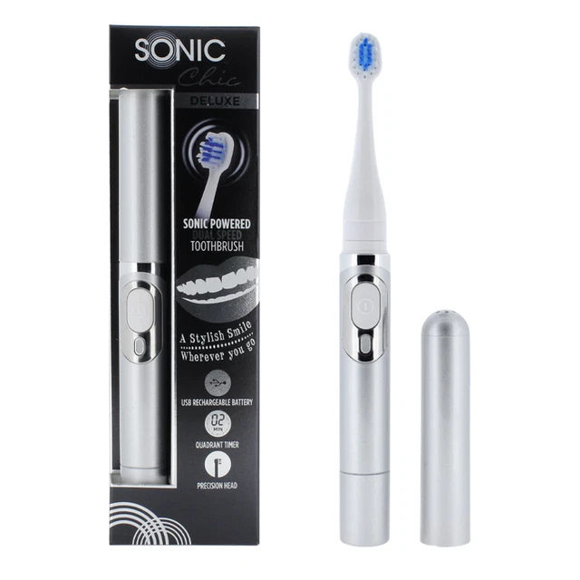 SONIC CHIC TOOTHBRUSH Deluxe Sonic Powered Dual Speed Travel Toothbrush ...