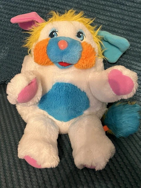 MATTEL POPPLES WHITE Puffball Plush Toy Vintage 80s Blue Pink Yellow 12 ...