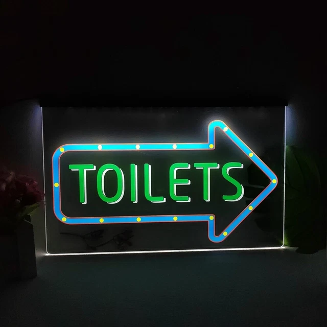 TOILETS WASHROOM RESTROOM Arrow LED Neon Sign Light Wall Art Lamp Home ...