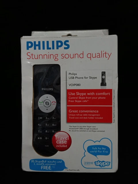 PHILIPS USB PHONE for Skype VOIP080 With Box Phone Holder Travel Case ...