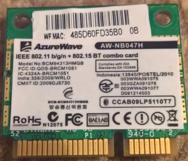 CARTE AZUREWAVE AW-NB047H Broadcom BCM94313HMGB Bluetooth bt sans fil ...