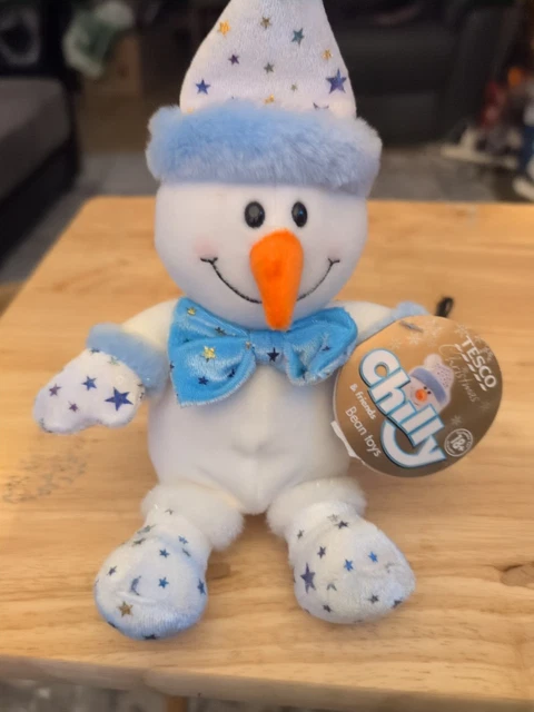TESCO CHILLY AND Friends Blue and White Snowman with Tags Soft Toy ...