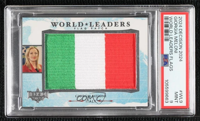 2024 DECISION WORLD Leaders Flag Giorgia Meloni (Italy) PSA 9 MINT ...