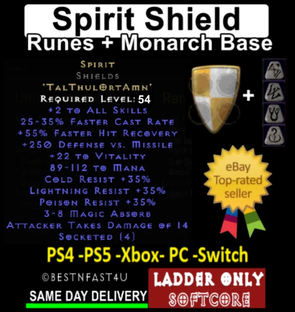 S6 LADDER -SPIRIT Shield Kit monarch PC-XBOX-PS4-PS5-SWITCH Diablo 2 ...