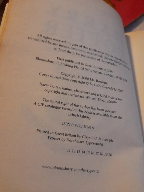 HARRY POTTER AND THE GOBLET OF FIRE JK ROWLING BLOOMSBURY FIRST EDITION ...