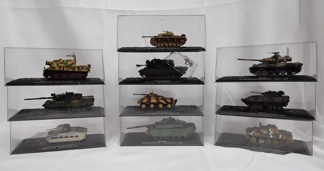 COLLECTION OF DIECAST Military Tanks in Display Cases (one A/F) - U30b ...