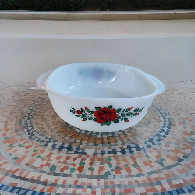 SCHOTT MAINZ JENA Glass Casserole Dish 1970s Red Rose Pattern Pyrex 3x9 ...
