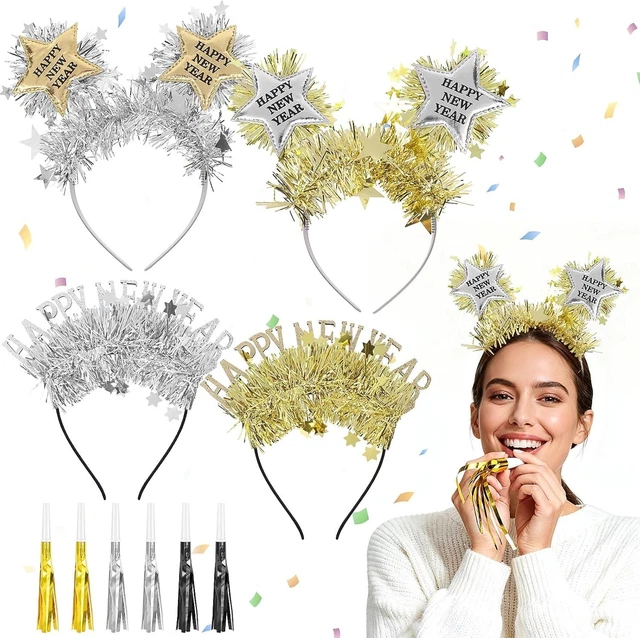 HAPPY NEW YEAR Headbands 2026, 10PCS New Year Eve Decorations with Star ...