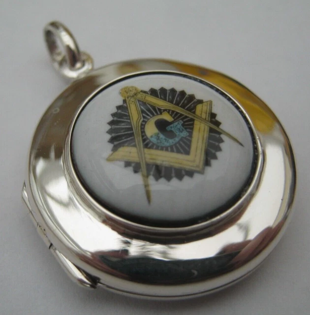 SOLID SILVER 925 & Enamel Masonic Freemasons Fob Locket Pendant For ...