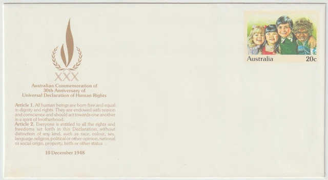 1978 AUSTRALIA PRE-STAMPED Envelope - Declaration Human Rights - 20 ...