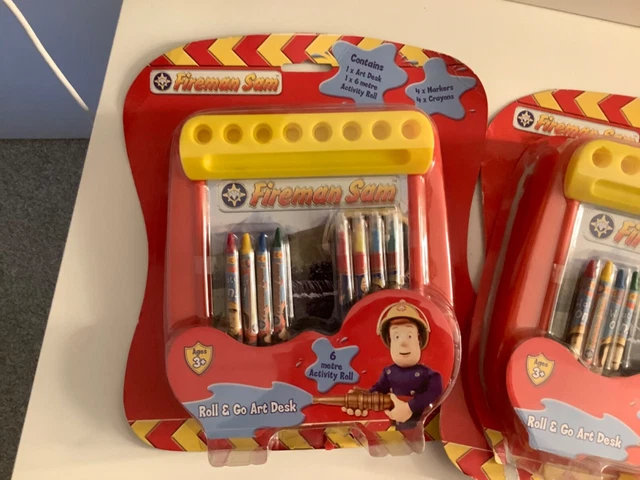 FIREMAN SAM ART roll and go colouring wax crayons and felt pens 6 metre ...