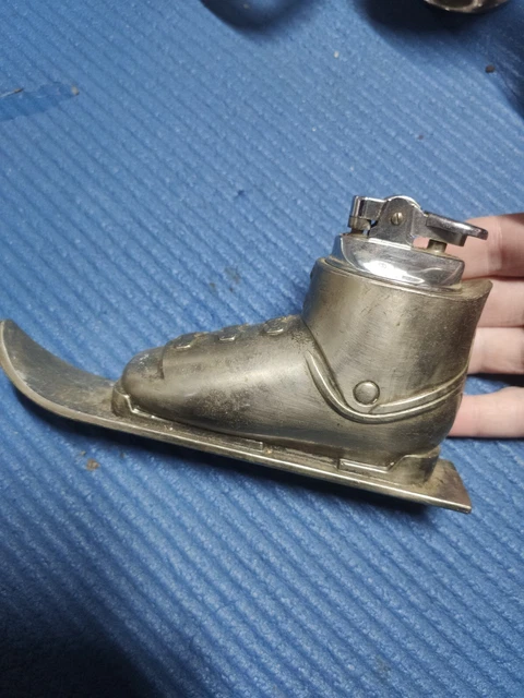 VINTAGE GAS ART Ski Boot Style Table Lighter Butane Refillable Silver ...