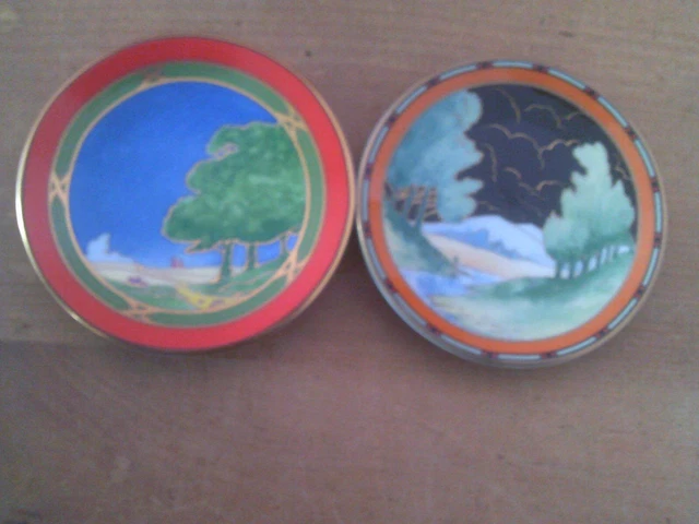 ROYAL WORCESTER, ART Deco Collection, 2 Miniature Plates, 9 cm diameter ...