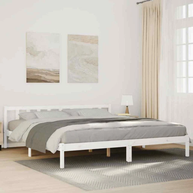 EXTRA LONG BED Frame without Mattress White 200x220 cm Solid Wood Pine ...