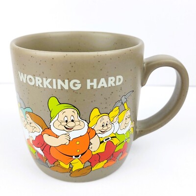 DISNEY SEVEN DWARFS Working Hard Hardly Working Ceramic Mug Snow White ...