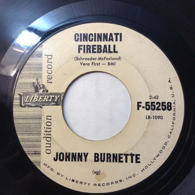 JOHNNY BURNETTE PROMO 45 Cincinnati Fireball/Dreamin 1960 ROCK & ROLL ...