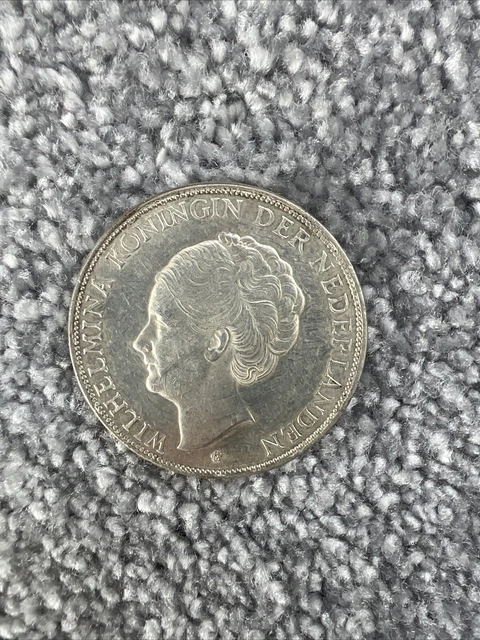 NETHERLANDS KINGDOM QUEEN Wilhelmina 2/21 Gulden Silver Coin 1939 £110. ...