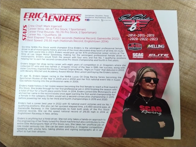 ERICA ENDERS 2024 JHG, Melling, Scag, NHRA Handout Version One $2.84 ...