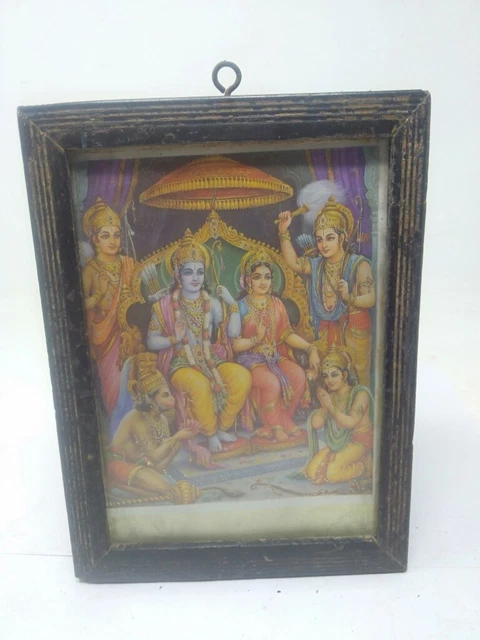 COLLECTIBLE RELIGIOUS LITHOGRAPH Print Of Hindu Lord Rama Darbar Framed ...