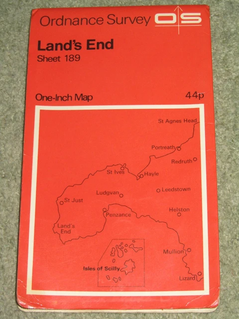 VINTAGE OS ORDNANCE Survey 1" Map; Sheet 189 Land's End - 1971 £1.59 ...