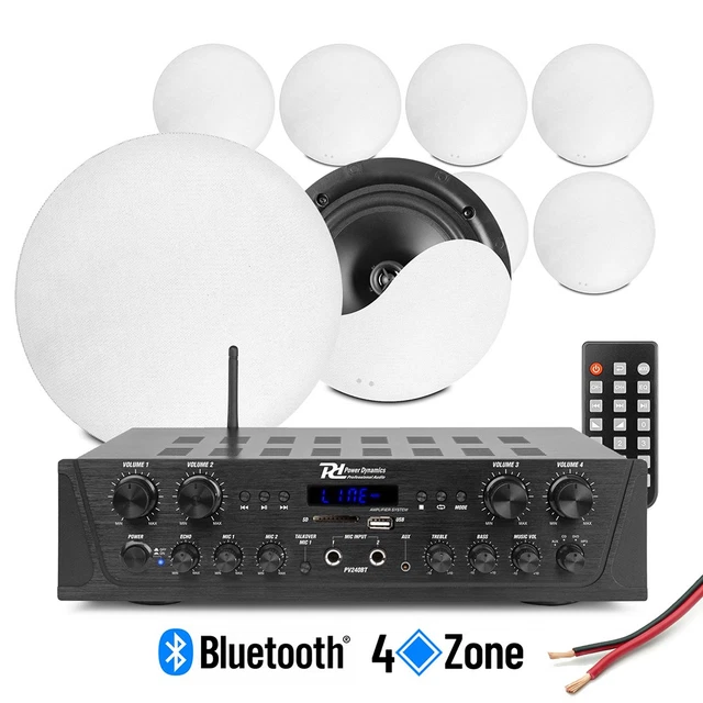 4-ZONE MULTI ROOM Ceiling Speaker System PV240BT Bluetooth Amplifier ...