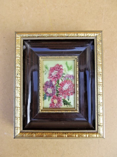 ANCIEN PETIT TABLEAU émaux d'art de Limoges signé M Betourné décor de ...
