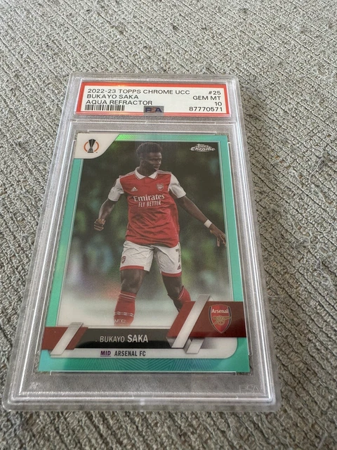 2022-23 TOPPS CHROME UEFA BUKAYO SAKA réfracteur aquatique /199 PSA 10 Angleterre Arsenal EUR 14 ...