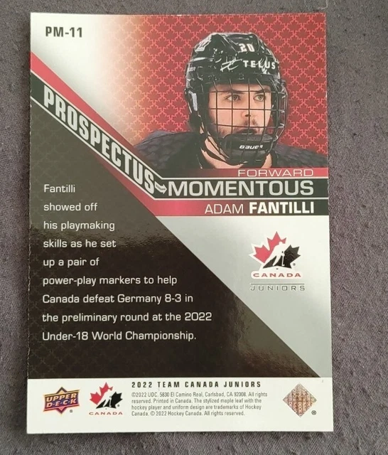 ADAM FANTILLI 22/23 Team Canada Jrs"Prospectus Moment Gold" #41/99 ...