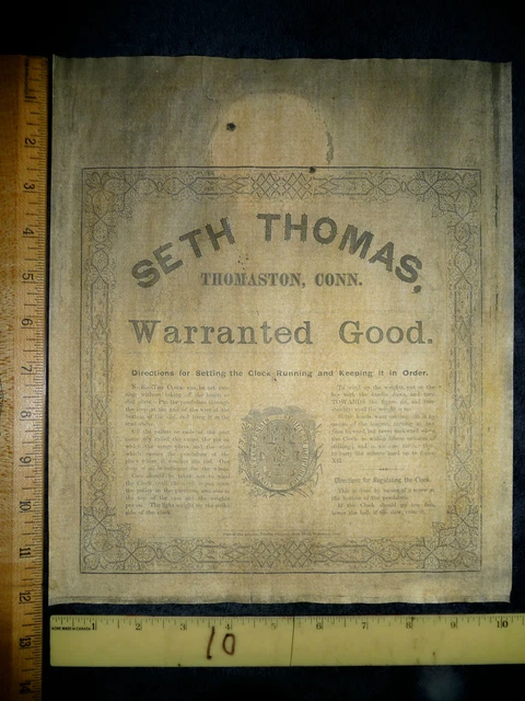 SETH THOMAS THOMASTON Conn Label Antique OG Weight Clock Parts $18.28 ...