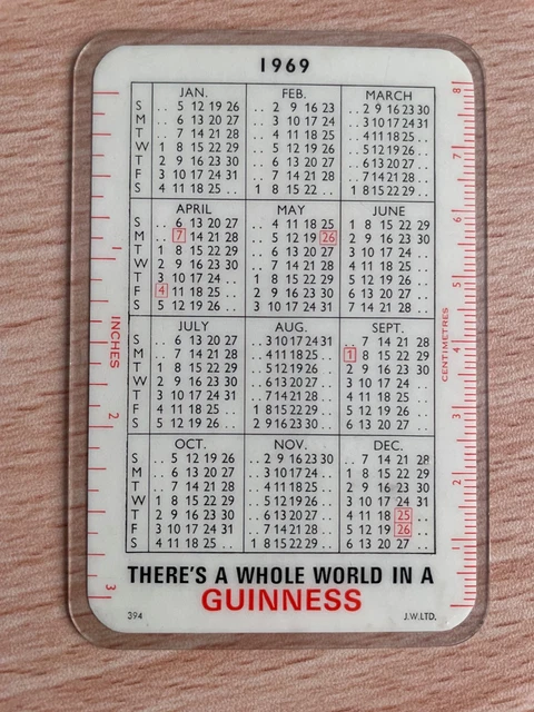 GUINNESS BREWERY ADVERTISING Pocket Calendar 1969 - Be Good to your ...