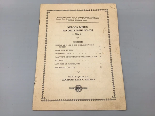 1908 CPR COMPLEMENTARY booklet MELODY MIKE'S sheet music songbook Irish ...