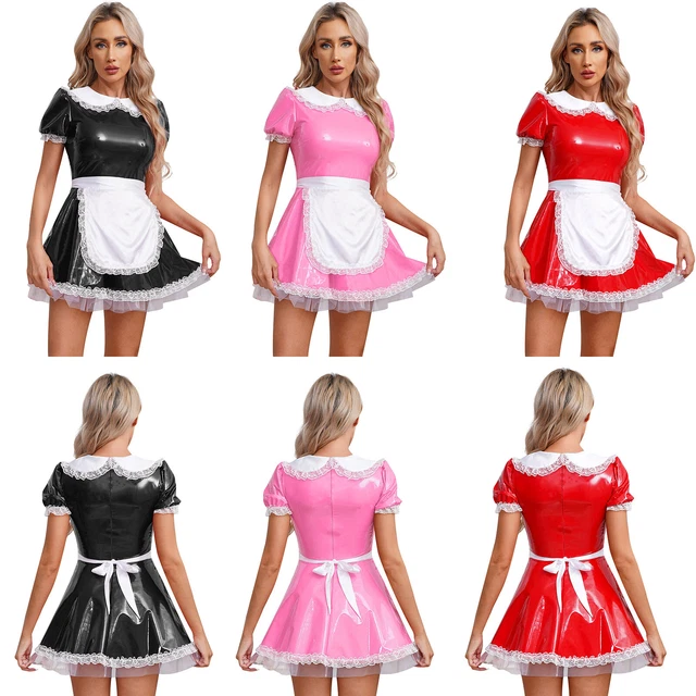 WOMENS SERVANT DRESS Ruffle French Maid Costume Puff Sleeve Uniform ...