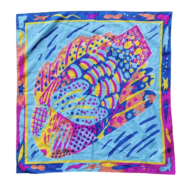 KEN DONE SCARF Large Fish Print Artist Vintage Colourful Australian $32 ...