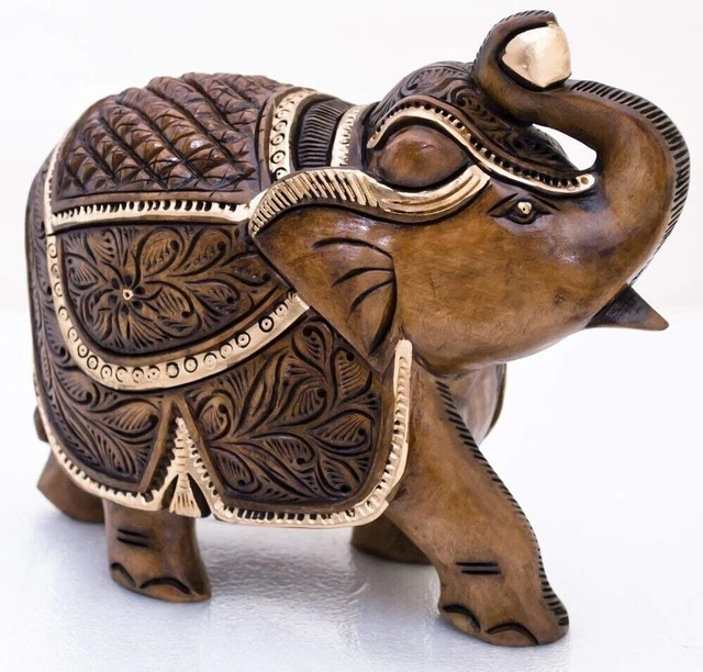 WOODEN FENG SHUI Good Luck Up-Trunk Elephant Showpiece for Home Office ...