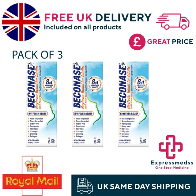 3X BECONASE HAYFEVER Relief Nasal Spray Non-drowsy - 100 Sprays EUR 23 ... 3X BECONASE HAYFEVER Relief Nasal Spray Non-drowsy - 100 Sprays EUR 23 ...