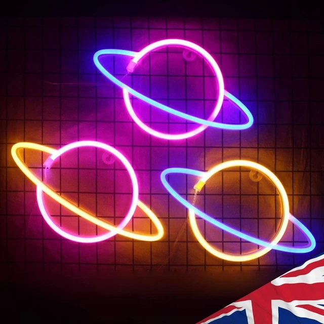 LED NIGHT LIGHT Elliptical Sign Planet Shaped Dual Use Home Wall Neon ...