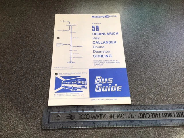 MIDLAND SCOTTISH BUS Group Route 59 Bus Timetable June 1982 Crianlarich ...