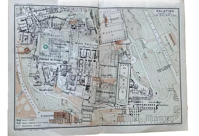 CARTA GEOGRAFICA ANTICA Mappa ROMA IL PALATINO pianta TCI 1925 Old map ...