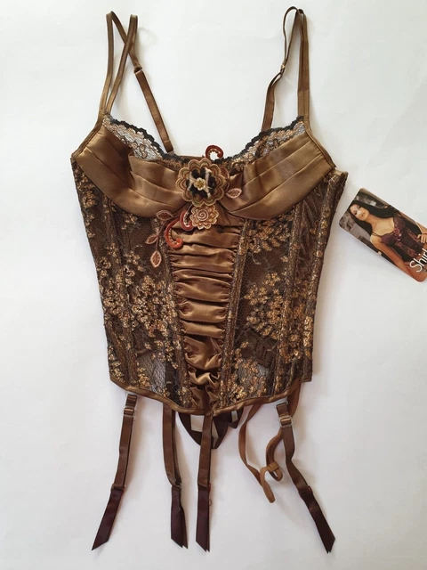 SHIRLEY OF HOLLYWOOD Bronze Satin Bustier 32 36 38 Designer Basques ...