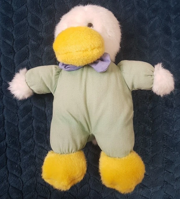 VINTAGE TESCO 97 Duck Soft Toy 26cm Chick Green white yellow blue bow ...