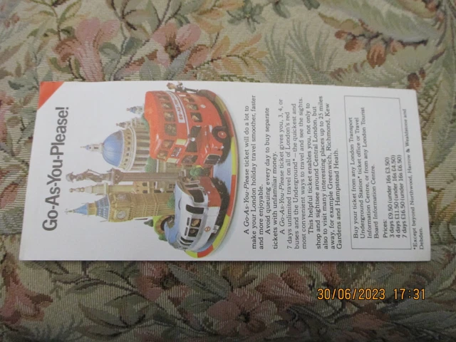 LONDON TRANSPORT LEAFLET 1980 Go-As-You-Please One Day Tickets Bus ...