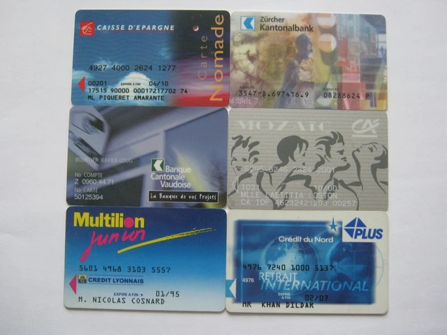 PAS TÉLÉCARTE CARTE de BANQUE lot 5 cartes FRANCE + 1 carte ALLEMAGNE ...
