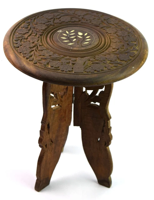 MINI HAND CARVED Wooden Indian Round Folding Table – Tea table Stand ...